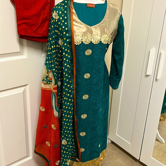 Dresses | Pakistani Indian Shalwar Kameez Green Embroidered Designer 3 ...